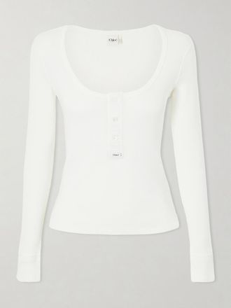 Chlo&eacute; Haut &Agrave; Col Tunisien En Jersey De Coton C&ocirc;tel&eacute; - Blanc