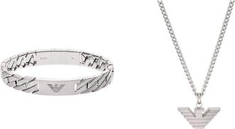 Emporio Armani Armband Für Männer Heritage, 18,50 Cm +/-1,00 Cm Silbernes Edelstahlarmband, EGS2435040 & mens Necklace, Edelstahl, Silver, Length: 525mm, Width: 24mm