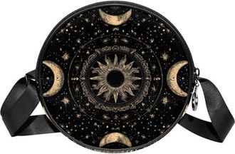 Generic Sac &agrave; bandouli&egrave;re rond pour femme, petit sac &agrave; bandouli&egrave;re boh&egrave;me avec fermeture &eacute;clair, bretelles r&eacute;glables, sac &agrave; main rond d&eacute;contract&eacute; pour femmes 