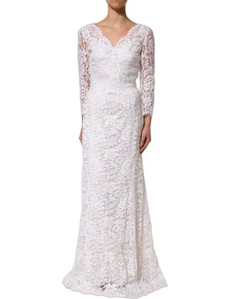 Dolce & Gabbana Womens Floral Lace Gown White Cotton Nylon Viscose