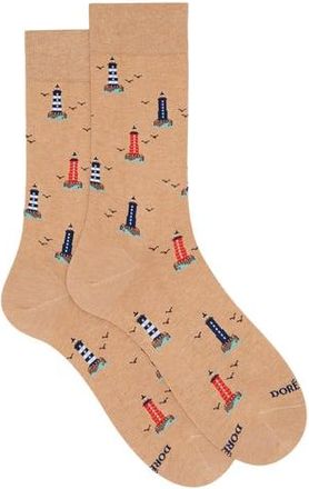 Dor&eacute; Dor&eacute; Chaussettes avec motif de phare dans la mer en coton m&eacute;lang&eacute;