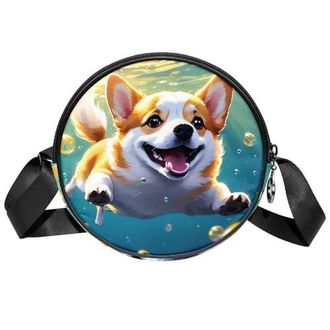 Generic Sac &agrave; bandouli&egrave;re Circle pour femme, petit sac &agrave; bandouli&egrave;re sous-marin Corgi avec fermeture &eacute;clair et bretelles r&eacute;glables style d&eacute;contract&eacute; pour femm