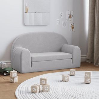vidaXL Kinder-Schlafsofa 2-Sitzer Hellgrau Weicher Pl&uuml;sch vidaXL