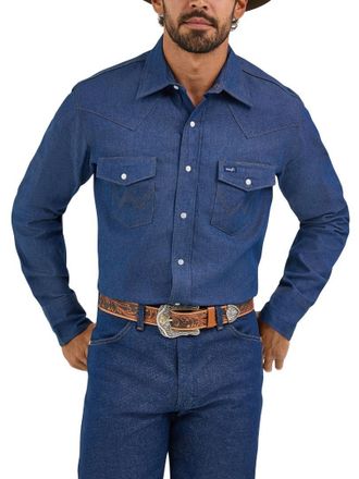 Wrangler Herren-Arbeitshemd mit Cowboy-Schnitt, lang&auml;rmelig, mit Schnappverschluss, festes Finish, Indigo Denim, X-Gro&szlig;