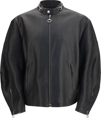 Gucci Mens Leather Biker Jacket Horsebit Black Calf