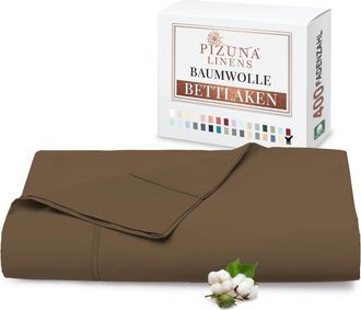 Pizuna Bettlaken ohne Gummizug Baumwolle 230x280 cm Holziges Braun, 400 Fadenzahl 100% Langstapel Baumwolle Bettlaken, Satinbindung Flachlaken Mit stilvollem