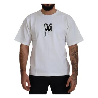 Dolce & Gabbana Zeitloses wei&szlig;es Logo-Rundhals-T-Shirt - - Tops - Herren - Wei&szlig; - XS