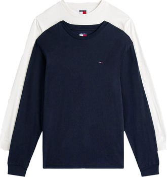 Tommy Jeans Herren 2er Pack Langarmshirts Slim mit Rundhalsausschnitt, Mehrfarbig (Dark Night Navy/Ecru), 3XL