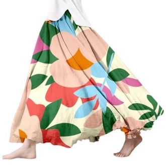 Generico Jupes longues pour femme - Jupe de plage &eacute;l&eacute;gante et color&eacute;e avec imprim&eacute; floral - Jupe pliss&eacute;e chic vintage en ligne - Jupe d&eacute;contract&eacute;e l&eacute;g&egrave;re et a&eacute;
