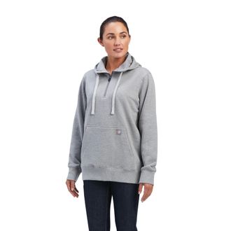 Ariat Womens Rebar Skill Set 1/2 Zip Hoodie Long Sleeve Fleece in Heather Grey Cotton, Size X-Small, by Ariat