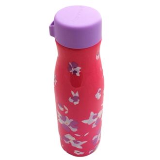 Tupperware Thermosflasche Fashion Flask 410ml aus Metall Pink mit Blumen To go Flasche Isolierbehälter