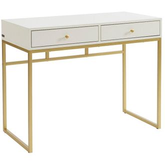 Vente-Unique Console avec 2 tiroirs en MDF - Blanc et dor&eacute; - CODENIO