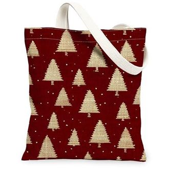 Generic Sac fourre-tout en toile motif arbre de No&euml;l, vintage, rustique, r&eacute;utilisable, l&eacute;ger et lavable, Rouge, 13x15 Inch