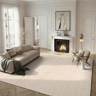 Safavieh Zottelig Teppich f&uuml;r Wohnzimmer, Esszimmer, Schlafzimmer - Athens Shag Collection, Hoher Flor, Elfenbein, 91 X 152 cm