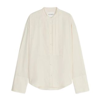 Closed Chemise en coton &agrave; col bandeau et plis pintuck - Femme - Blouses et Chemises - Beige - Taille: 40 FR