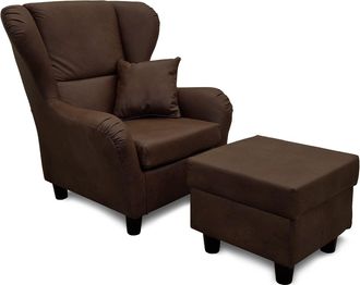 Lifestyle4Living Ohrensessel mit Hocker in Braun im Vintage Look | Der perfekte Polstersessel für entspannte, Lange Fernseh- und Leseabende