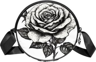 Generic Sac &agrave; bandouli&egrave;re Circle pour femme, petit sac &agrave; bandouli&egrave;re noir et blanc, sac &agrave; dos &agrave; bandouli&egrave;re avec fermeture &eacute;clair, bretelles r&eacute;glables, sac &agrave; 