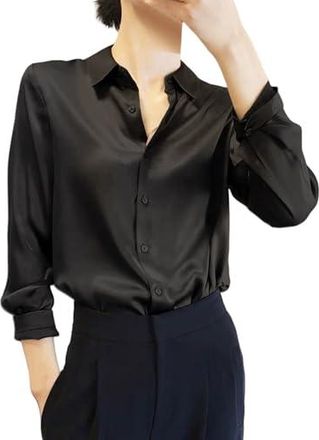 Generic Chemisiers habill&eacute;s et d&eacute;contract&eacute;s en satin pour femme - Chemisiers &agrave; manches longues grande taille pour femmes, chemise &agrave; boutons &agrave; boutons et &eacute;paul