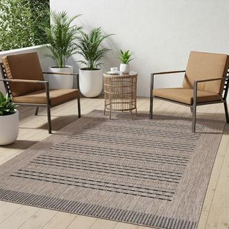 Tapiso Melissa Tapis Ext&eacute;rieur Int&eacute;rieur Terrasse Balcon Salon Cuisine Moderne Marron Noir Mouchet&eacute; Ray&eacute; Aspect Sisal R&eacute;sistant aux Intemp&eacute;ries Oeko-TEX 160 