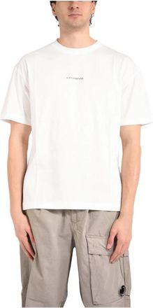 C.P. Company C.p. Company, Homme, Tops, Blanc, Taille: M T-shirt &agrave; Manches Courtes Logo en Jersey 30/1