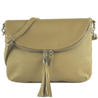 modamoda.de T07L / T139L Damen Leder kleine Umh&auml;ngetasche 2 Modelle handmade in Italy, Farbe:Graubeige