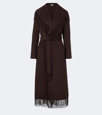 SIMKHAI Manteau en laine m&eacute;lang&eacute;e &agrave; franges