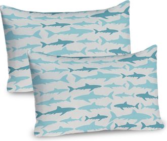 Abakuhaus Meerestiere Kissenbezug Packung mit 2, Einfarbige Haifisch Illustrations Mode Maritime Illustration Aquatics, Dekorativer Standard Gedruckter Kissenbe