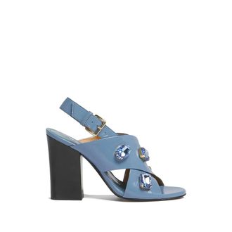 Marni Femme, Chaussures, Bleu, Taille: 37 1/2 EU Sandale en cuir orn&eacute;e de cristaux entrecrois&eacute;s