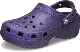 Crocs Womens Classic Platform Glitter Clog 38-39 EU Dark Iris