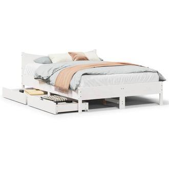 vidaXL Cadre de lit avec tiroirs blanc 140x190 cm bois de pin massif Vidaxl