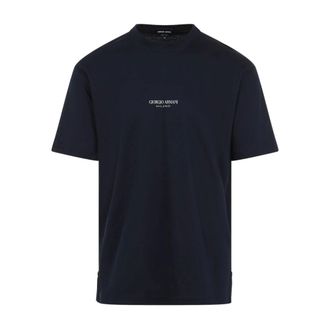 Giorgio Armani Blaue Logo-Print-Crew-Neck-T-Shirts - - Tops - Herren - Blau - S