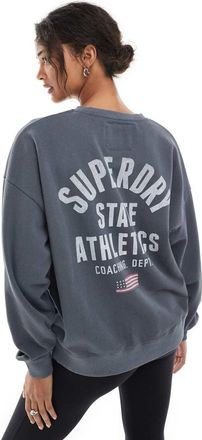 Superdry Athletic Essentials - Sweatshirt in Anthrazit/Wollweiß mit Rundhalsausschnitt und Print-Grau