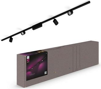 Philips Hue Perifo Kit Plafonnier avec 4 x suspension cylindrique - Noir, compatible Bluetooth, fonctionne avec Alexa, Google Assistant et Apple Homekit