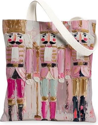 Generic Sacs fourre-tout en toile motif casse-noisette, sacs r&eacute;utilisables pour vacances, vintage, l&eacute;ger, lavable, bandouli&egrave;re F, p&ecirc;che, 13x15 Inch