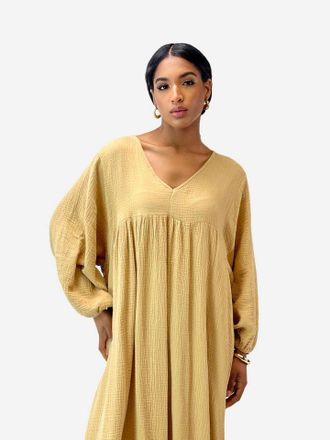 Elara Maxikleid Musselin Maxikleid Damen Oversize mit V-Ausschnitt & Ballon&auml;rmeln