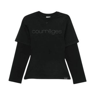 Courr&egrave;ges Logo Print Double Sleeves T-Shirt - - Tops - Damen - Grau - L