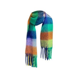 QUINTRA &Eacute;charpe tiss&eacute;e en tricot pour femme avec motif &agrave; carreaux color&eacute;s et longues franges &eacute;paisses, &eacute;charpe dhiver chaude pour l&eacute;t&eacute; pour femme, vert, taill