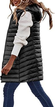 Generic Vestes l&eacute;g&egrave;res pour femme avec capuche - Vestes chaudes pour femme avec fermeture &eacute;clair int&eacute;grale - Sweat &agrave; capuche mi-long ajust&eacute; &agrave; plumes douces - 