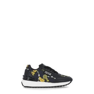 Versace Jeans Couture Baskets en Cuir Noir avec Imprim&eacute; Baroque - Femme - Chaussures - Noir - Taille: 41 EU