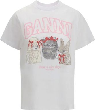 Ganni Femme, Tops, Blanc, Taille: 36 FR T-shirt Imprim&eacute; Animaux
