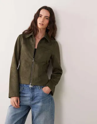 Abercrombie & Fitch veste ajust&eacute;e en daim synth&eacute;tique style ann&eacute;es 90 kaki-Vert