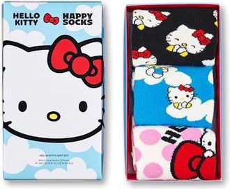 Happy Socks Hello Kitty Lot de 3 paires de chaussettes en coton pour homme et femme Noir 36-40