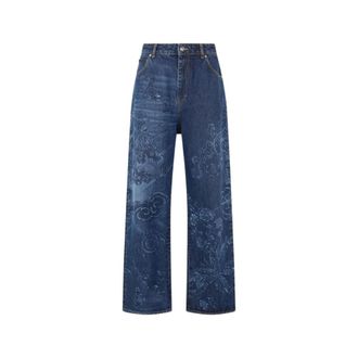 Roberto Cavalli Homme, Jeans, Bleu, Taille: W33 Jean large avec motif dragon et floral