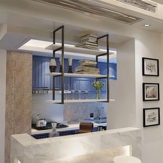 Generic Weinregal: Deckenregal zum Aufhängen von Weinen, Schmiedeeisenregal, Massivholz, mehrlagiges Deckenregal, einfacher Industriestil, Retro-Blumenständer