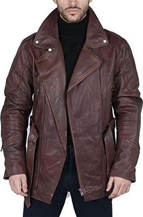 TruClothing Veste en Cuir Noir pour Homme Moto avec Fermeture éclair Diagonale avec Protections CE - Marron 6XL