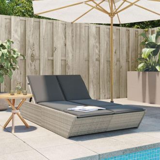 vidaXL Vidaxl - Chaise longue double avec coussins gris clair r&eacute;sine tress&eacute;e