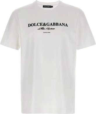 Dolce & Gabbana Homme, Tops, Blanc, Taille: 2XL T-shirt en coton avec imprim&eacute;