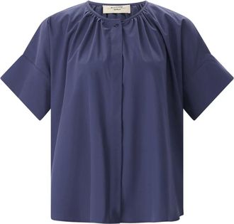 Max Mara Femme, Blouses et Chemises, Bleu, Taille: 42 FR Blouse Imprim&eacute;e en Popeline de Coton