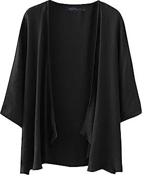 Zanzea Cardigan kimono en mousseline de soie pour femme - Capes ouvertes sur le devant - Haut de plage - Cache-maillot, Mousseline noire, 3XL
