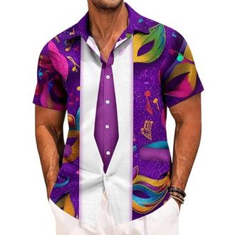 Generic Chemise boutonn&eacute;e Mardi Gras pour homme - Faux smoking - Chemise hawa&iuml;enne fantaisie coupe ample pour carnaval, vacances, f&ecirc;te &agrave; la plage, Strange Car